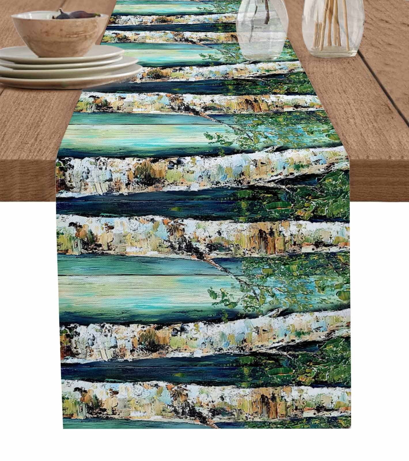 ERUNPONLY Vintage Trunk Table Runner - 90 Inch Long Sage Green Leaf on ...