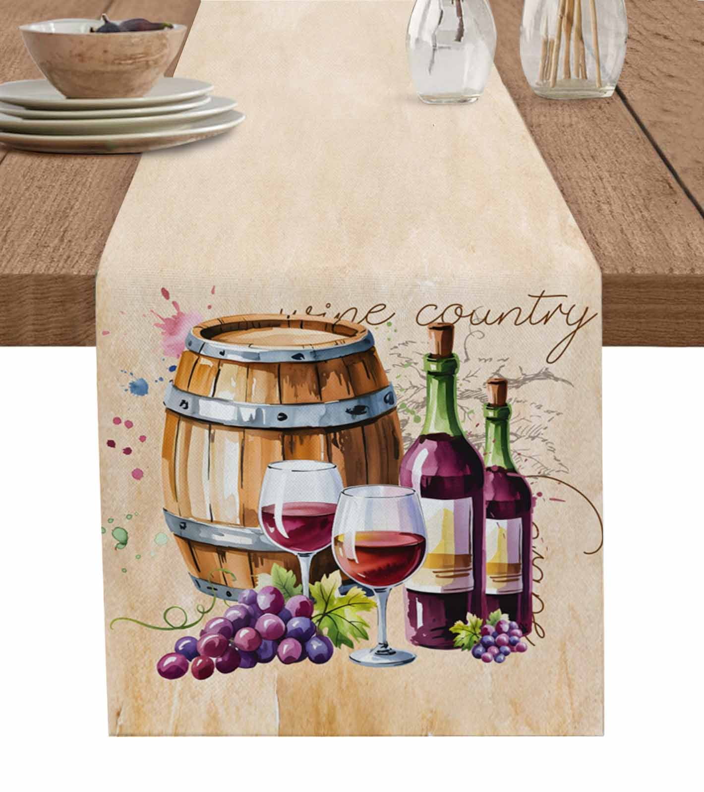 ERUNPONLY Vintage Watercolor Wine Table Runner - 72 Inch Long Farmhouse ...