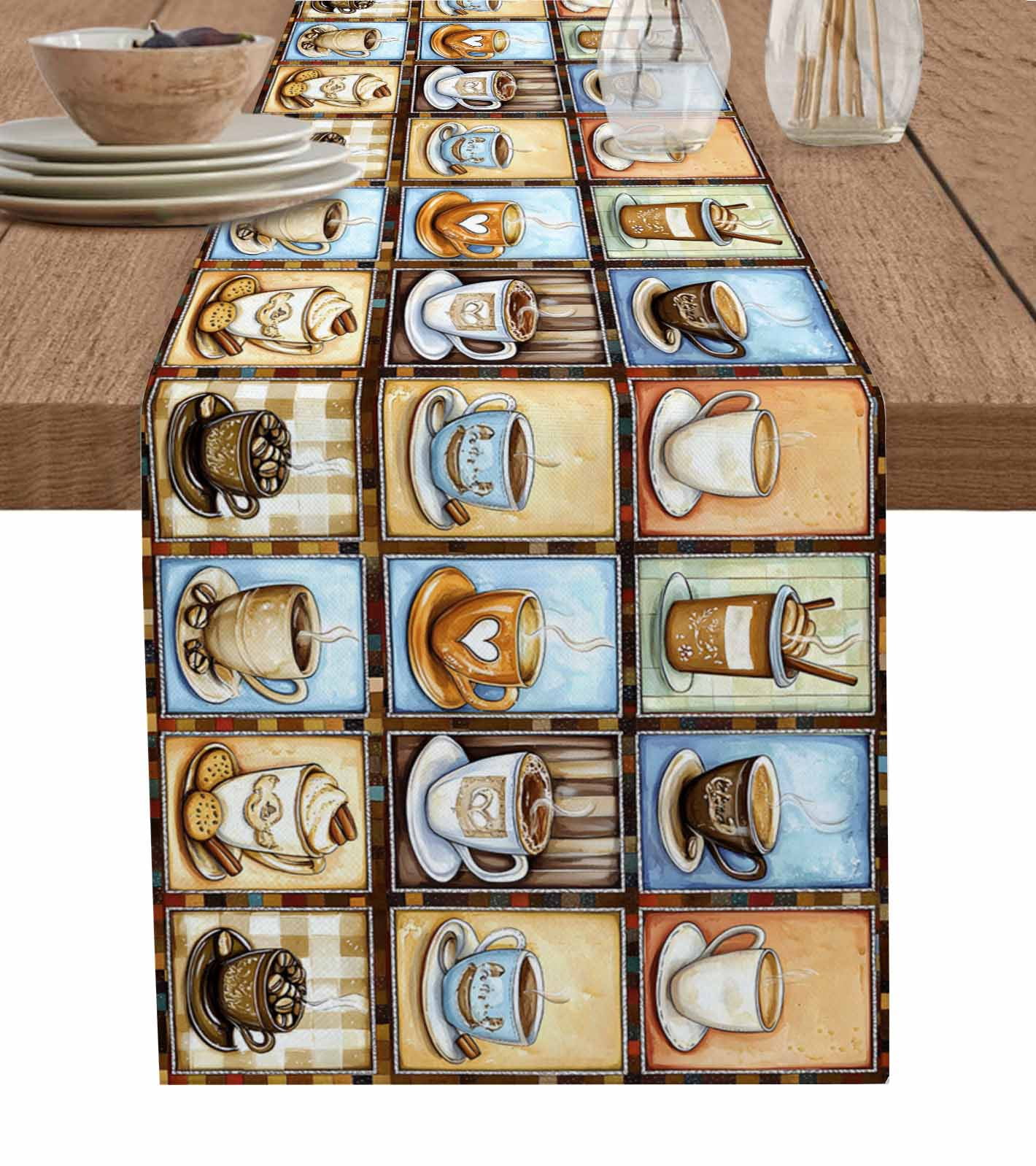 ERUNPONLY Watercolor Coffee Table Runner - 120 Inch Long Retro Coffee ...