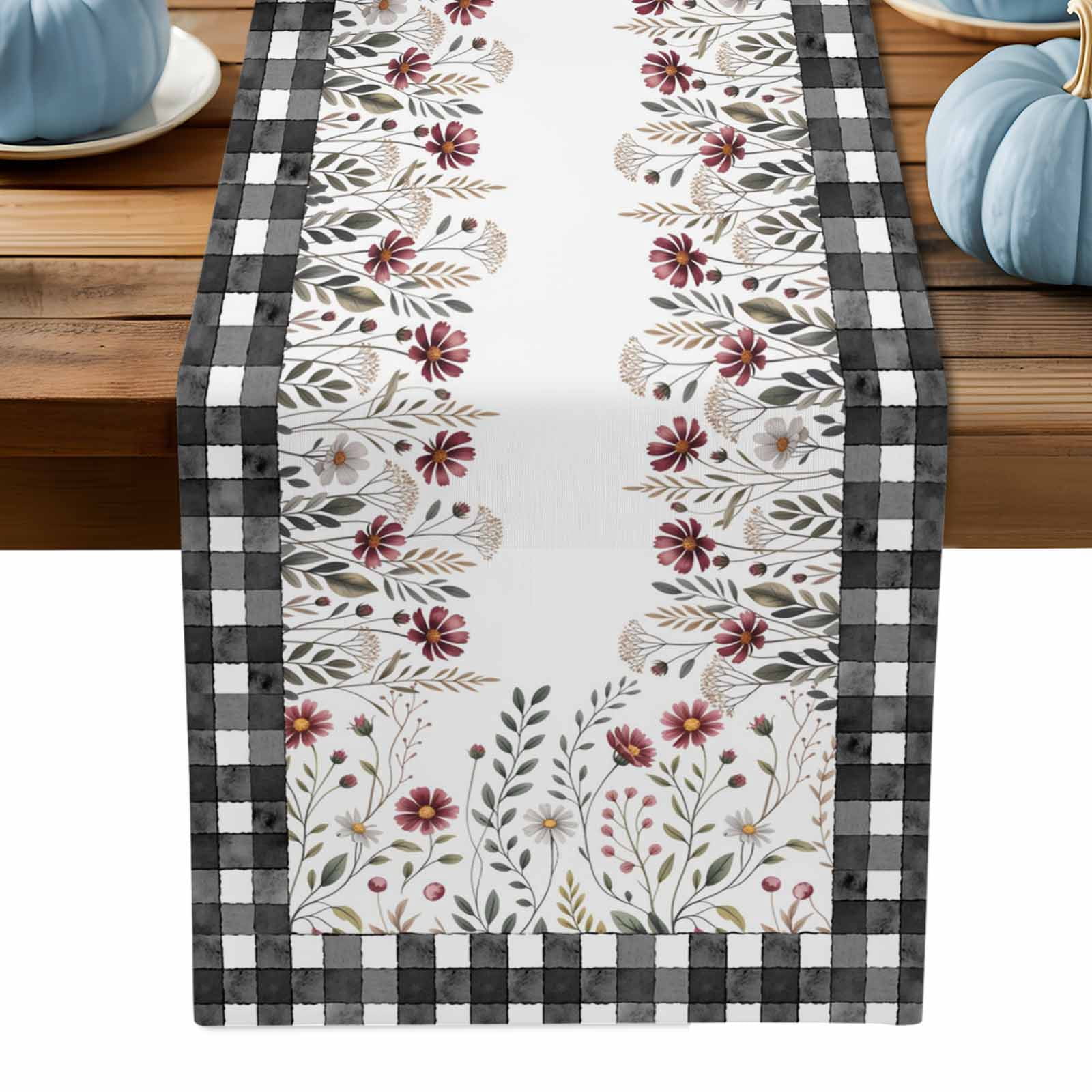 ERUNPONLY Watercolor Flowers Table Runner - 72 Inch Long Fall Farmhouse ...