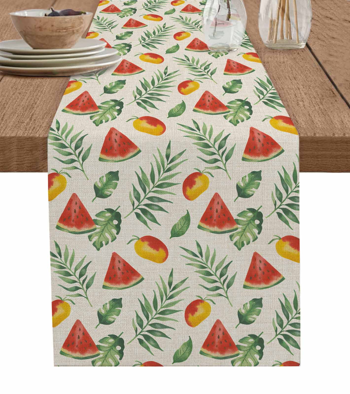 ERUNPONLY Watermelon Table Runner - 72 Inch Long Sage Green Palm Leaves ...