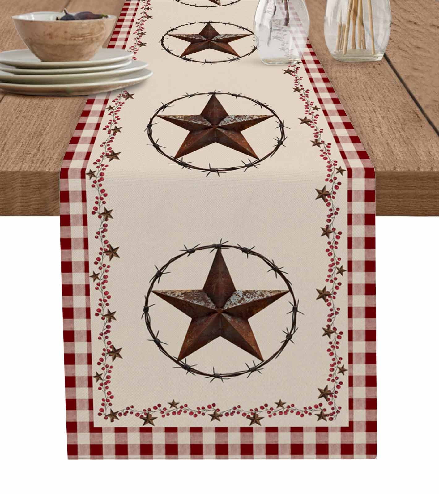 ERUNPONLY Western Table Runner - 108 Inch Long Texas Star Farmhouse Red ...