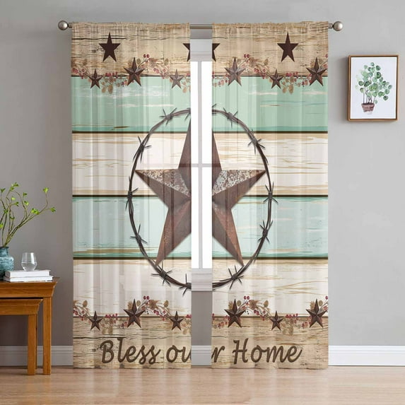 ERUNPONLY Western Texas Star Green Sheer Curtains 96 Inch Length 2 ...