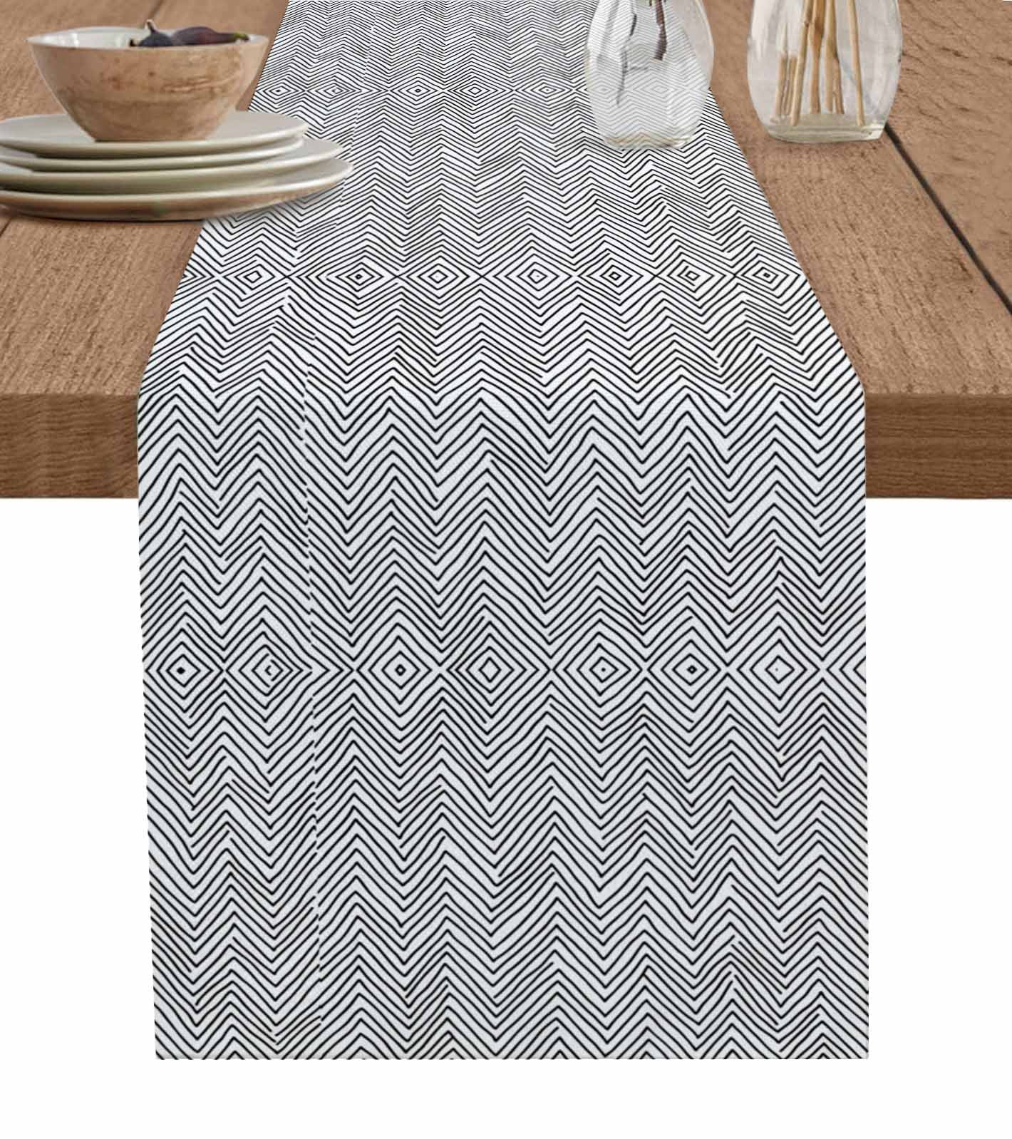 ERUNPONLY White Black Stripe Table Runner - 120 Inch Long Modern ...