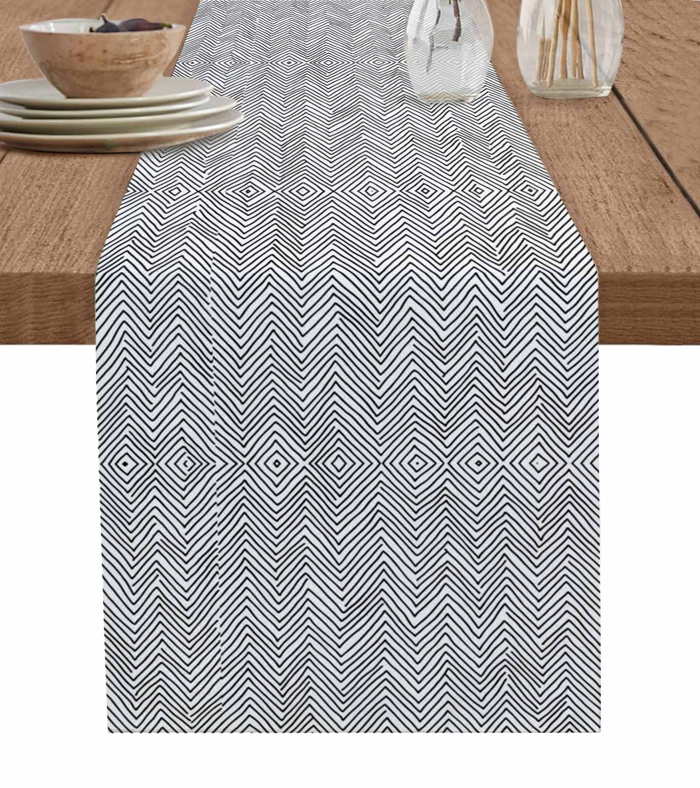 ERUNPONLY White Black Stripe Table Runner - 72 Inch Long Modern ...