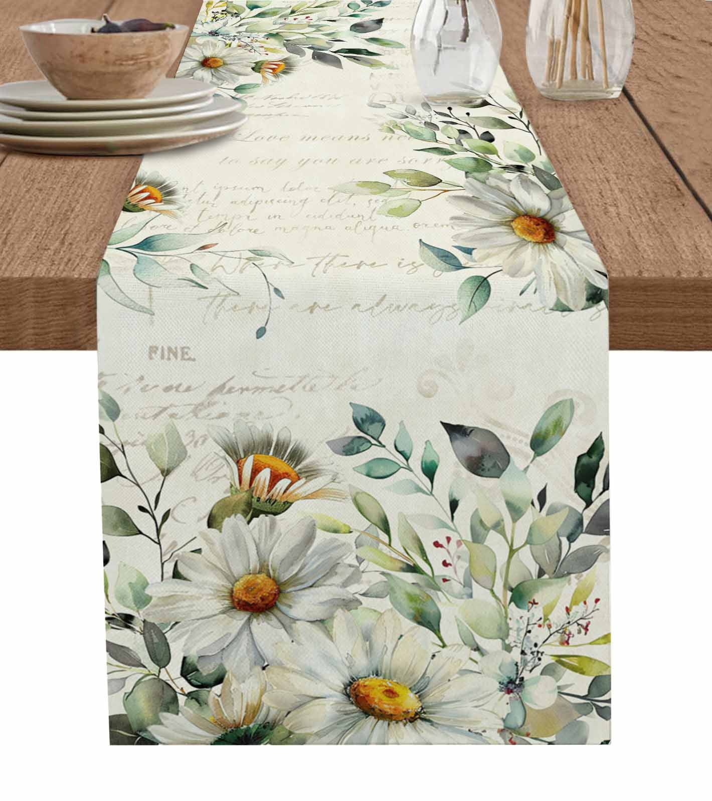 ERUNPONLY White Daisy Table Runner - 90 Inch Long Spring Floral ...