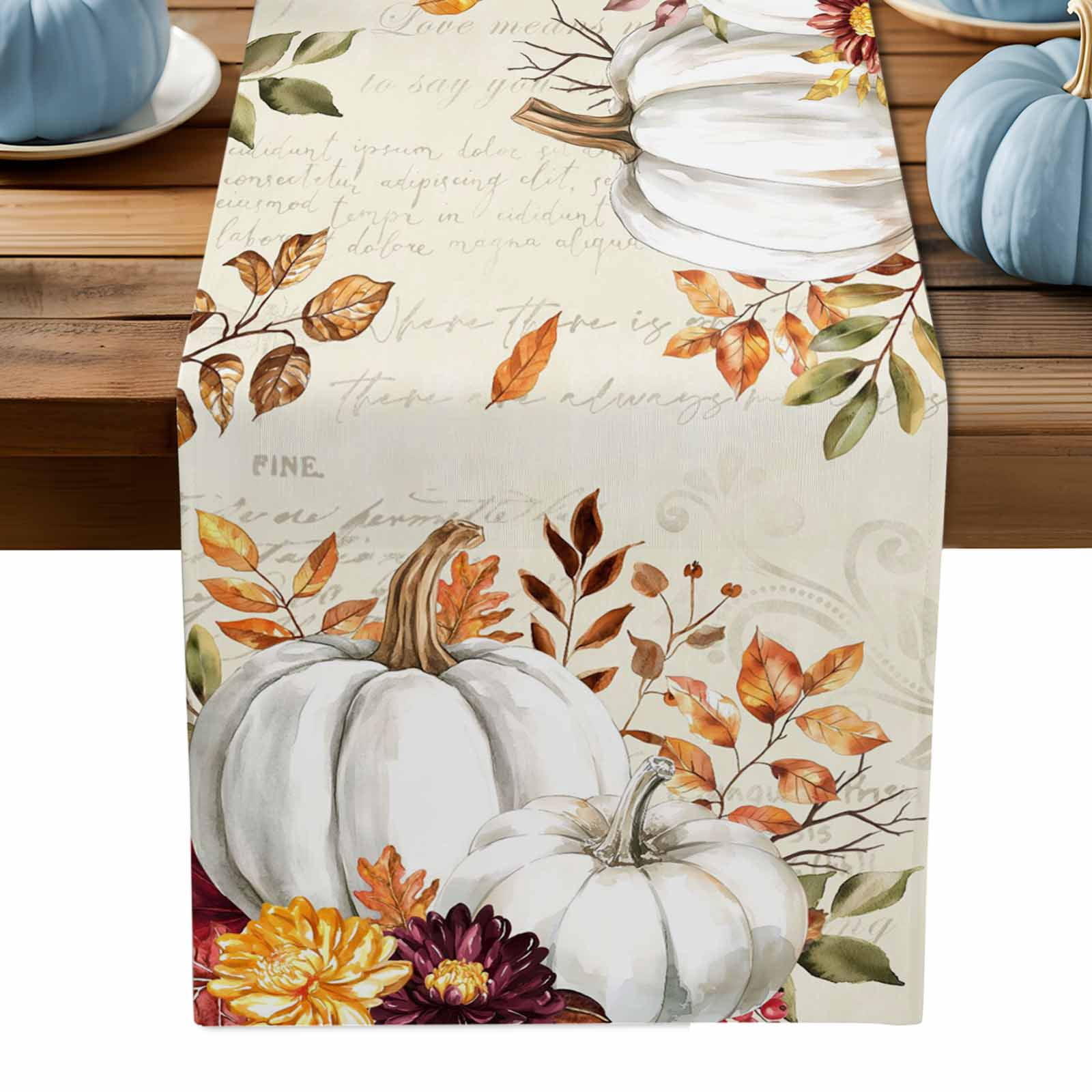 ERUNPONLY White Pumpkin Fall Table Runner - 72 Inch Long Thanksgiving ...
