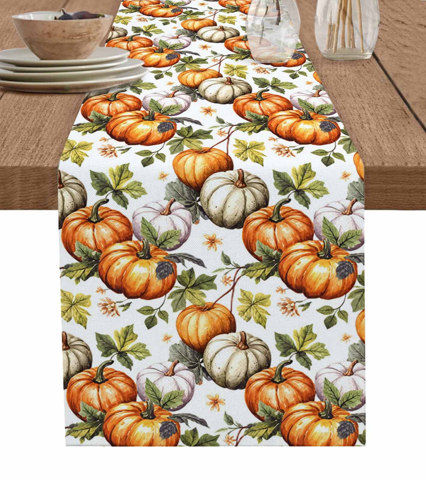 ERUNPONLY White Pumpkin Table Runner - 90 Inch Long Thanksgiving Orange ...