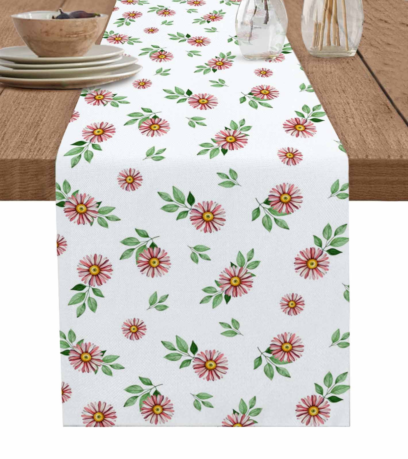 ERUNPONLY Wildflower Table Runner - 72 Inch Long Pink Floral Watercolor ...