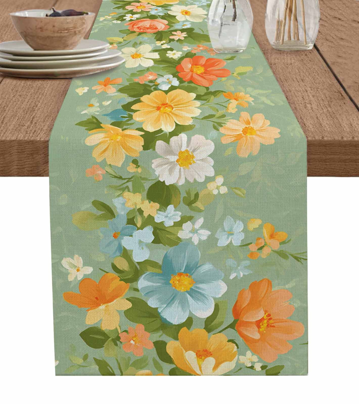 ERUNPONLY Wildflowers Table Runner - 108 Inch Long Summer Pastoral ...