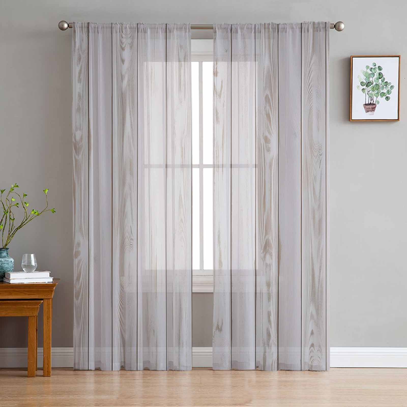 ERUNPONLY Wood Grain Rustic Sheer Curtains 72 Inch Length 2 Panels Set ...