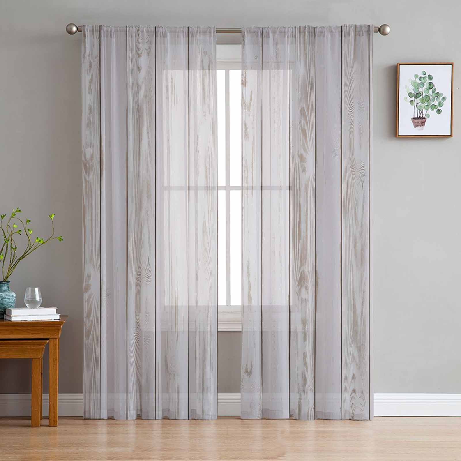 ERUNPONLY Wood Grain Rustic Sheer Curtains 84 Inch Length 2 Panels Set ...