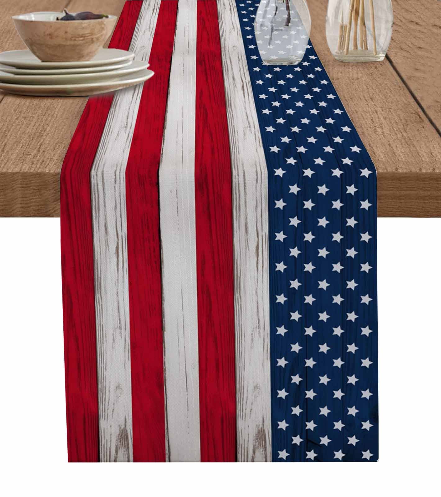 ERUNPONLY Wooden American Flag Table Runner - 72 Inch Long Independence ...