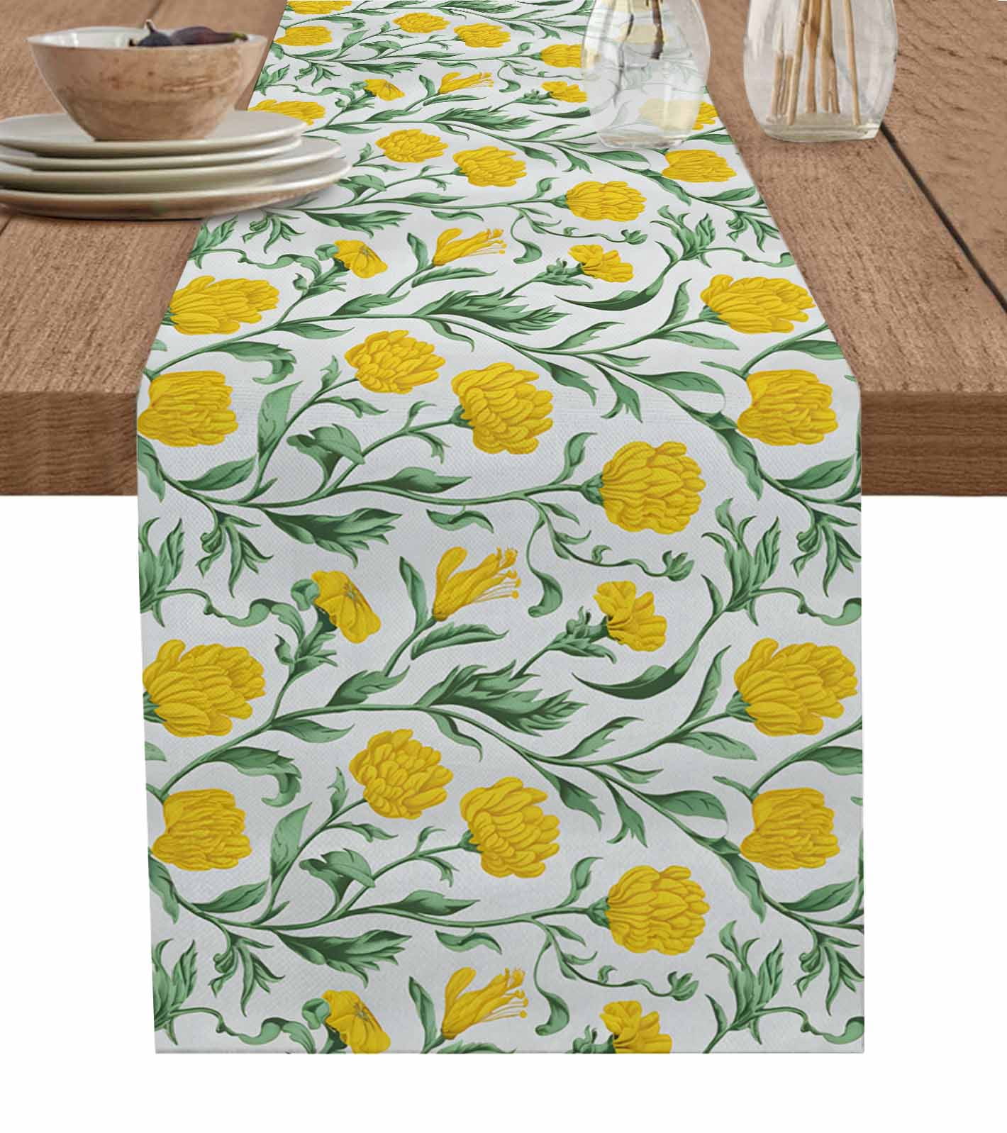 ERUNPONLY Yellow Flowers Table Runner - 72 Inch Long Vintage Country ...