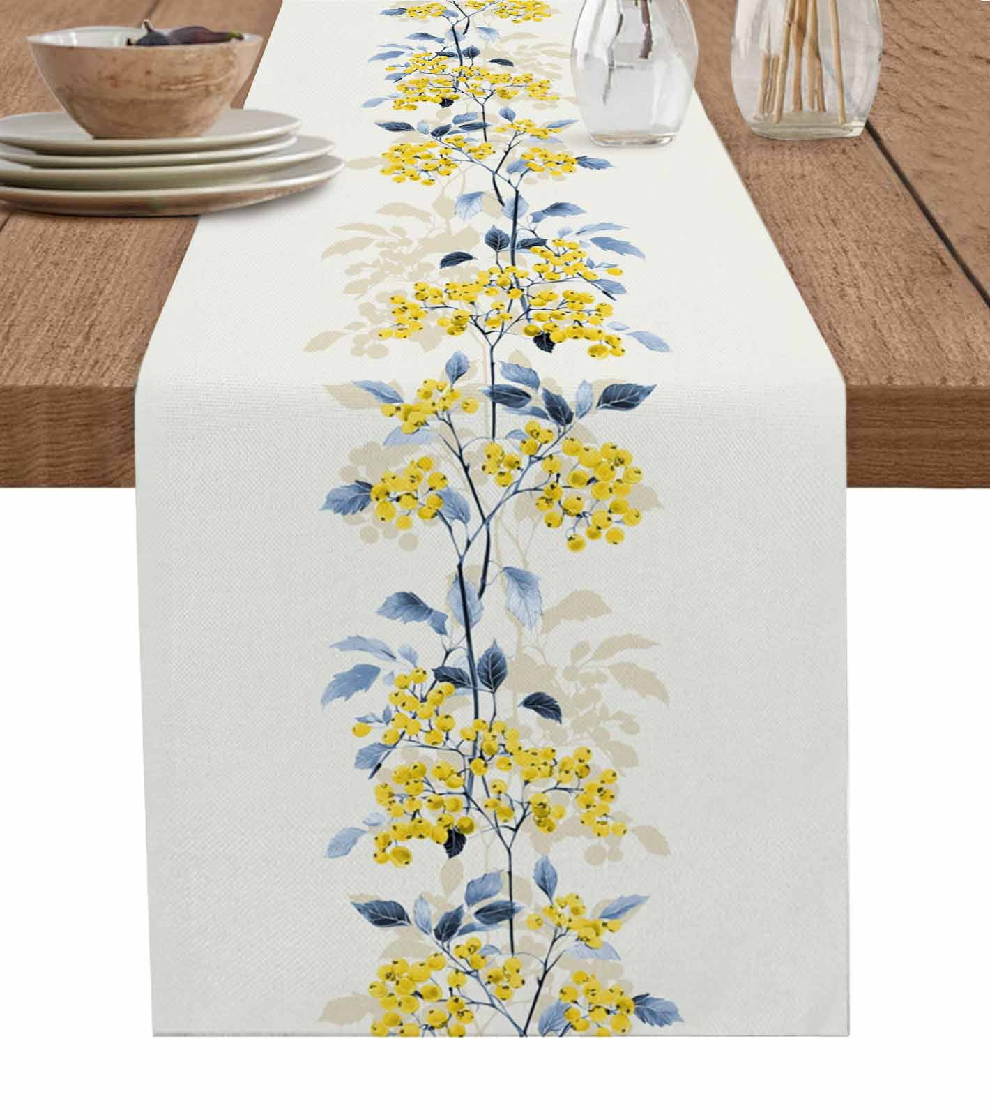 ERUNPONLY Yellow Fruit Table Runner - 108 Inch Long Vintage Country ...