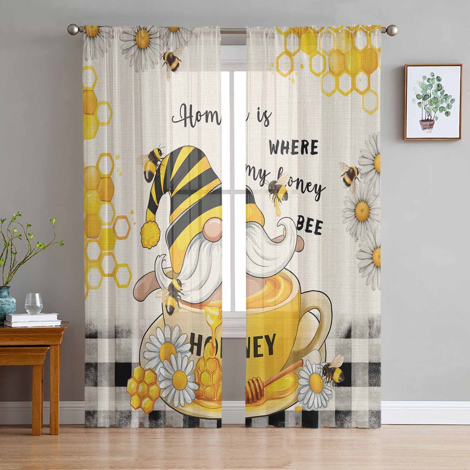 ERUNPONLY Yellow Gnomes Sheer Curtains 72 Inch Length 2 Panels Set ...
