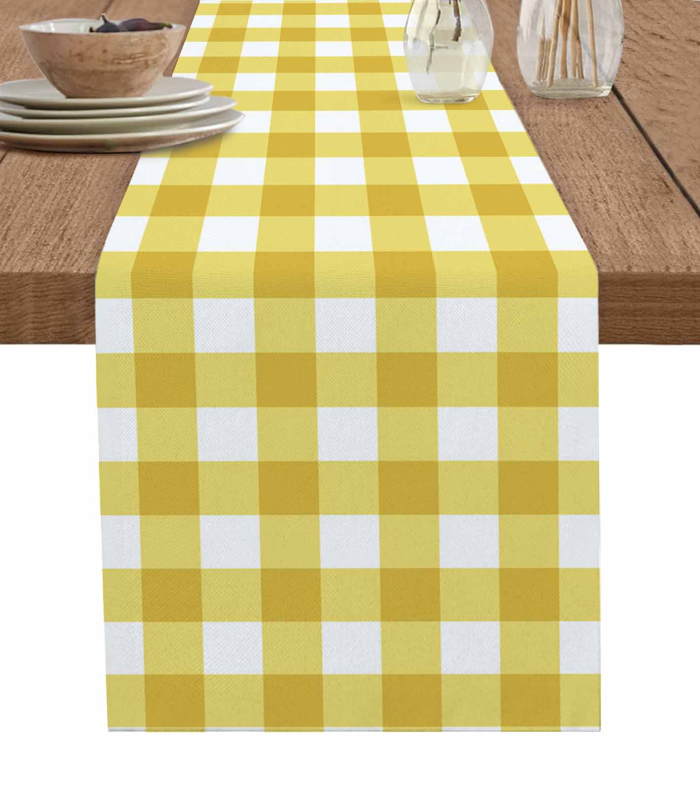 ERUNPONLY Yellow Gradient Table Runner - 70 Inch Long Farm Plaid ...