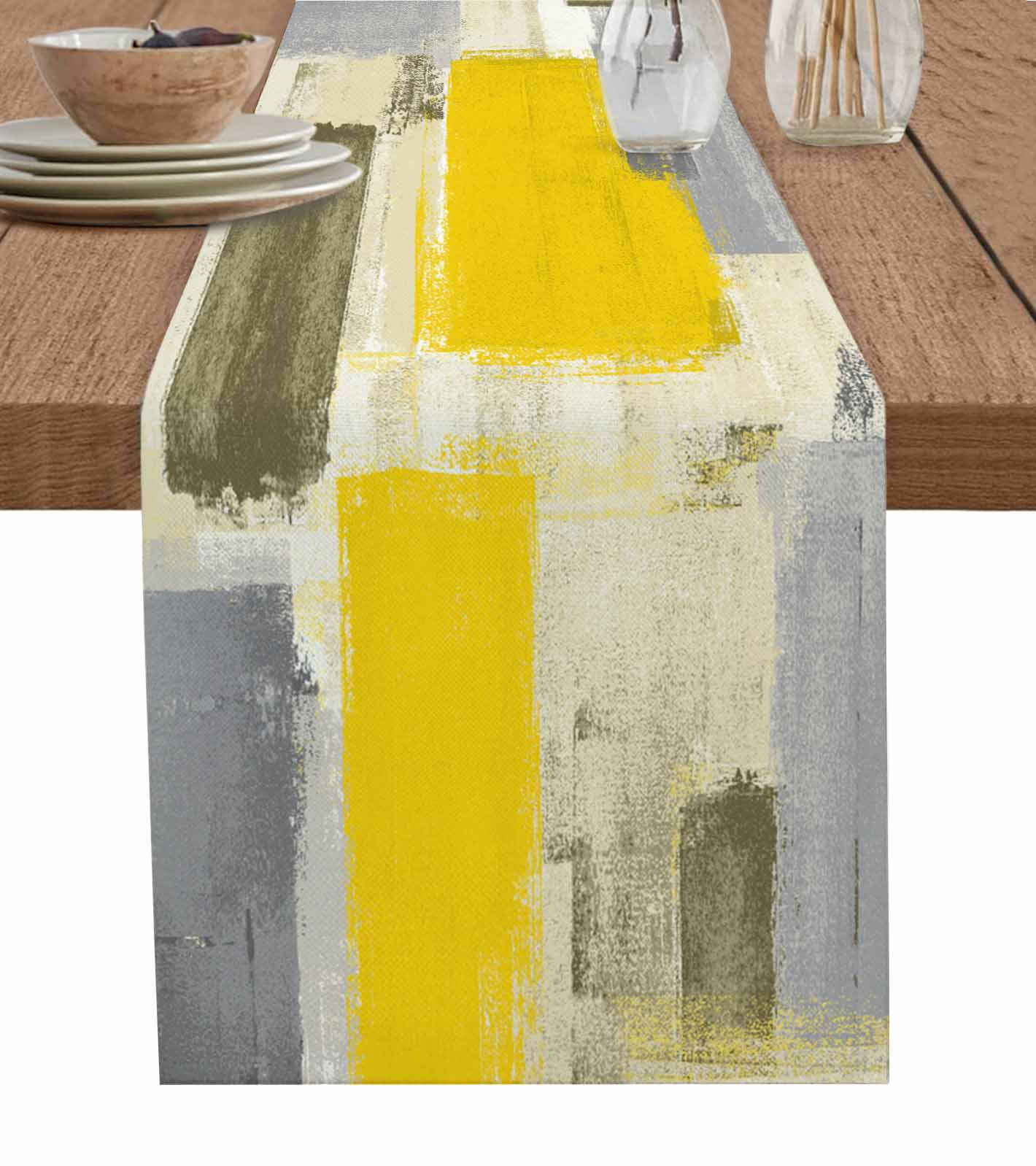 ERUNPONLY Yellow Ombre Table Runner - 48 Inch Long Rustic Chic Abstract ...