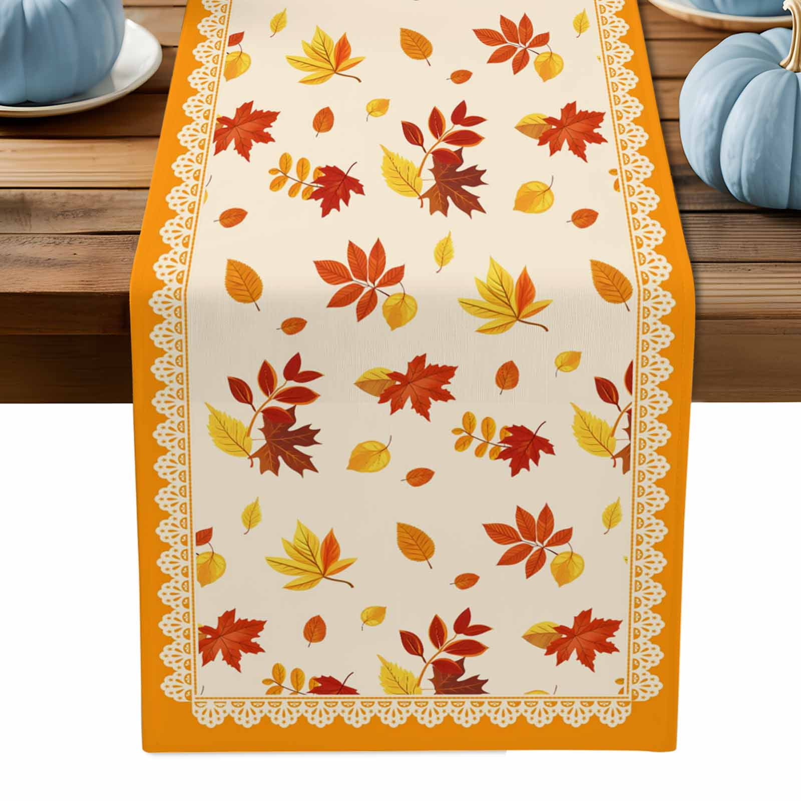 ERUNPONLY Yellow Orange Fall Table Runner - 48 Inch Long Maple Leaf ...