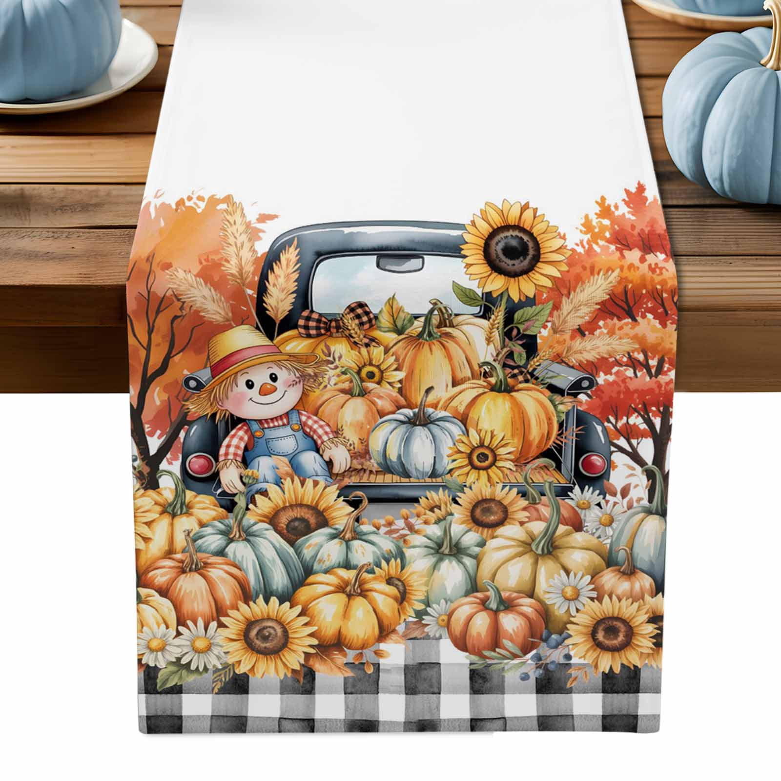 ERUNPONLY Yellow Orange Pumpkin Fall Table Runner - 72 Inch Long ...