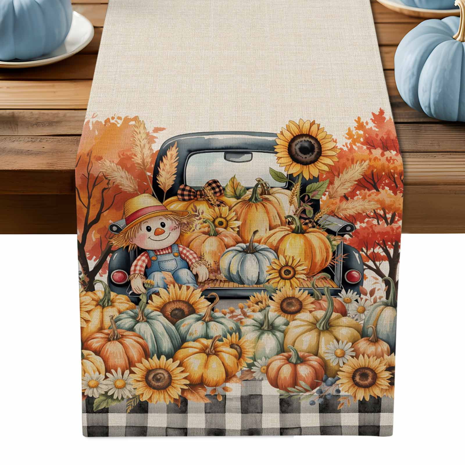 ERUNPONLY Yellow Orange Pumpkin Fall Table Runner - 72 Inch Long ...