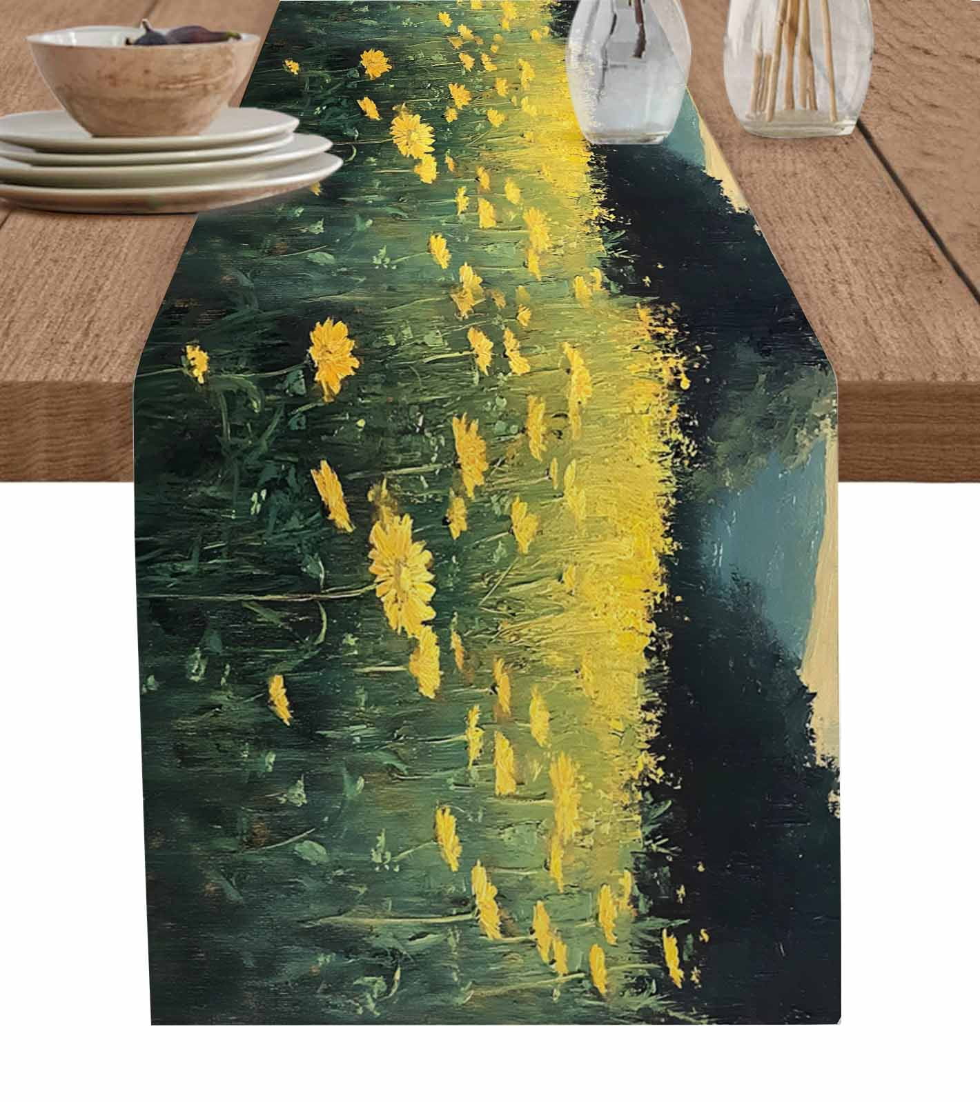 ERUNPONLY Yellow Spring Floral Table Runner - 90 Inch Long Modern Oil ...