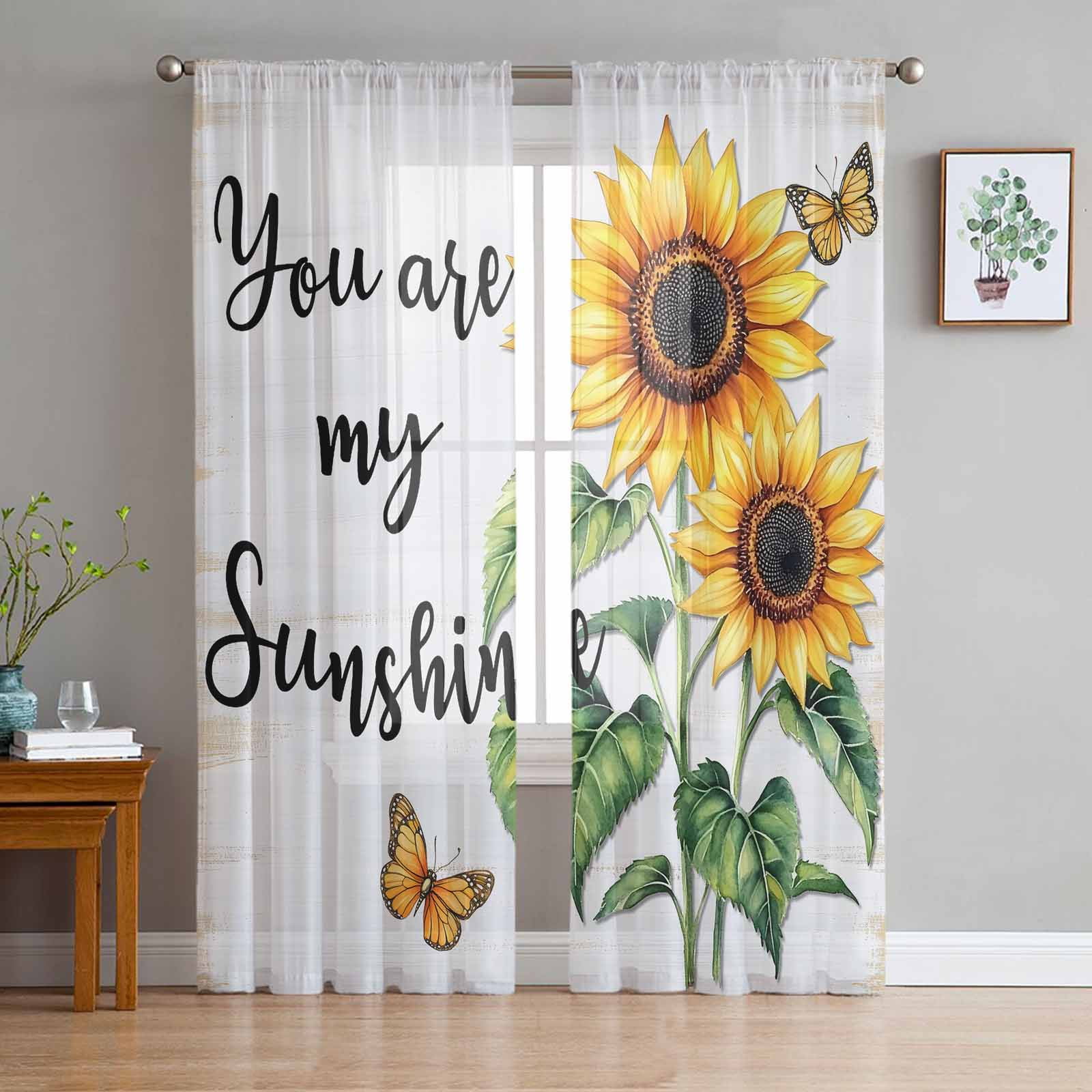 ERUNPONLY Yellow Sunflower Sheer Curtains 96 Inch Length 2 Panels Set ...