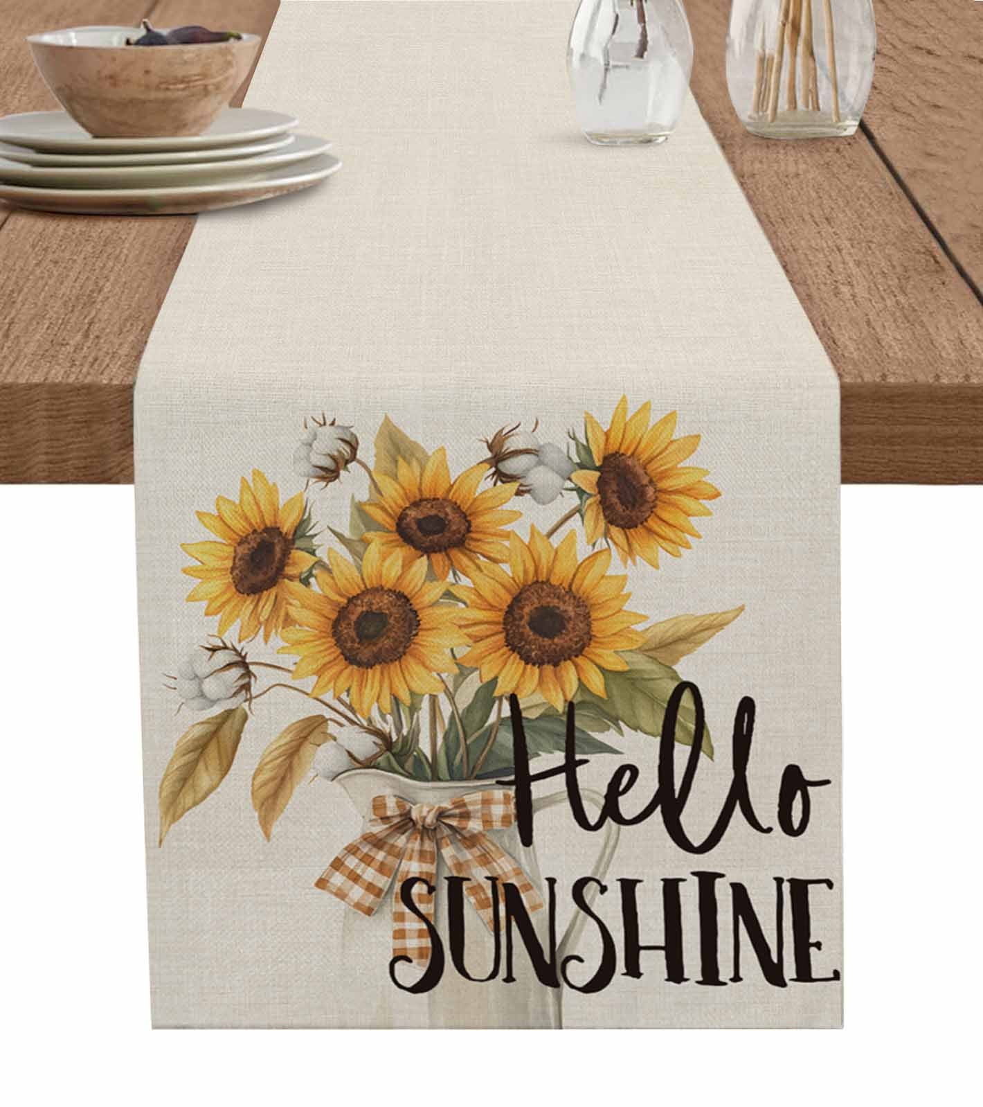 ERUNPONLY Yellow Sunflowers Table Runner - 120 Inch Long Spring Blooms ...