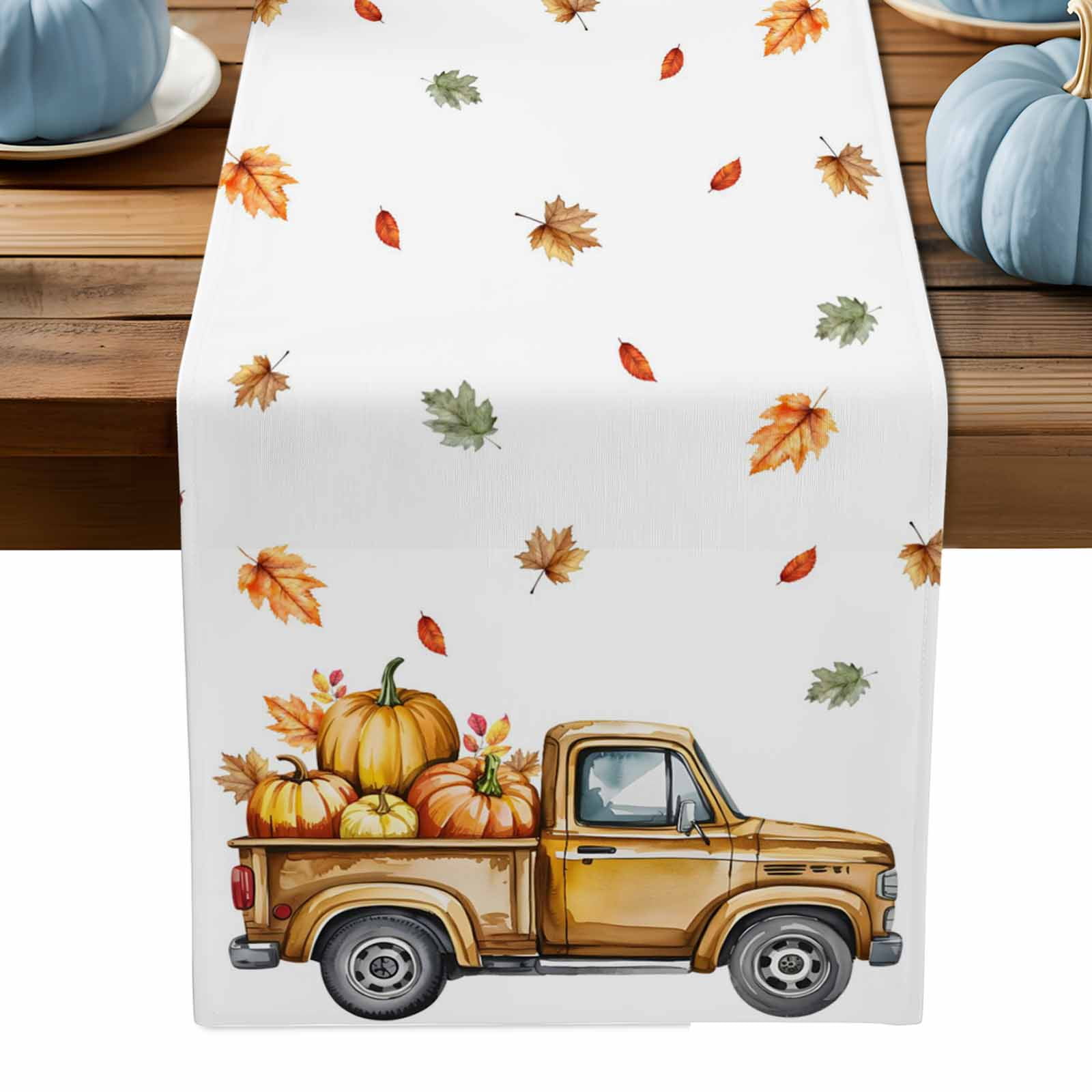 ERUNPONLY Yellow Truck Fall Table Runner - 90 Inch Long Thanksgiving ...