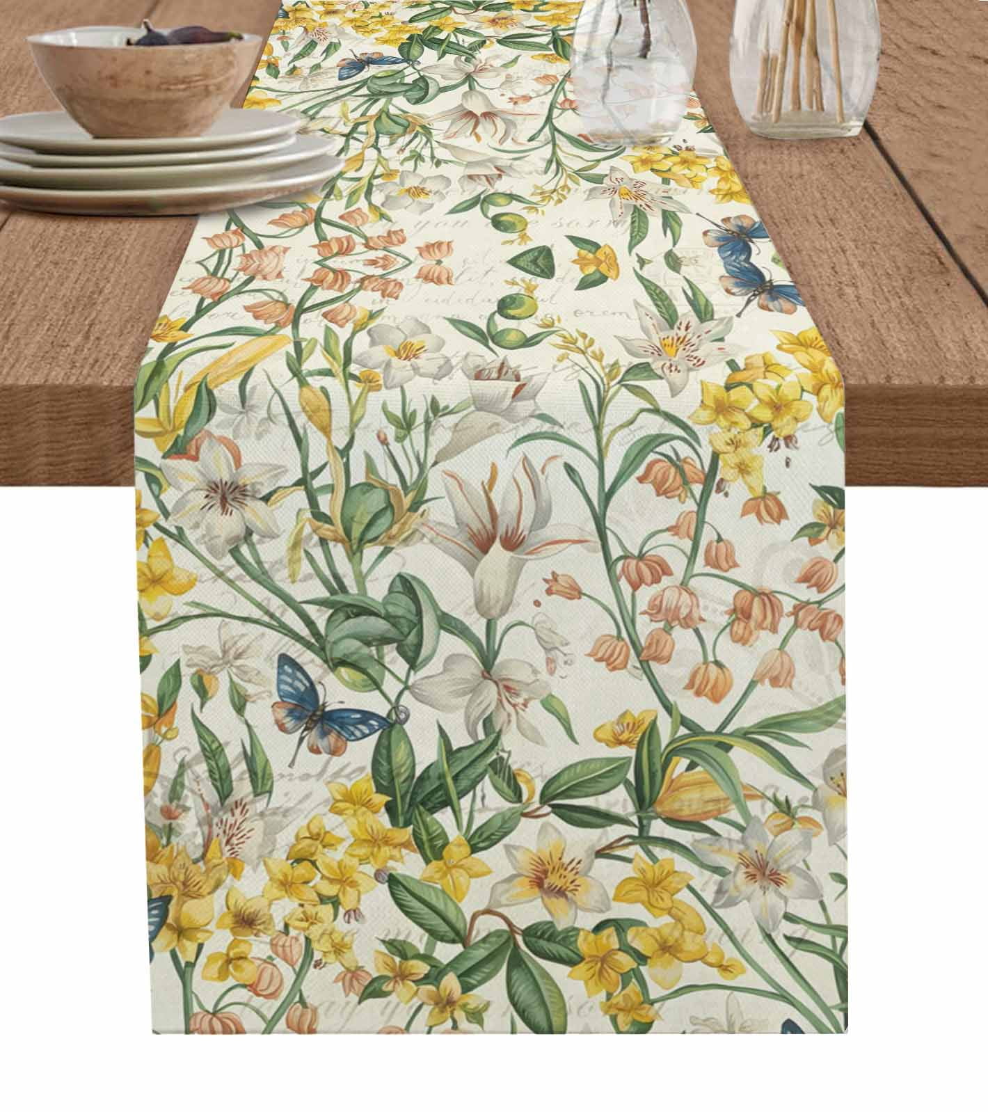 ERUNPONLY Yellow White Floral Table Runner - 48 Inch Long Spring ...