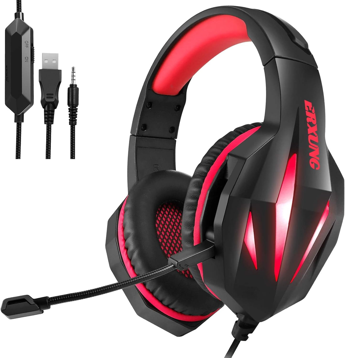 J5 Red Gaming Headset with Stereo Surround Sound, LED Light, Microphone ...