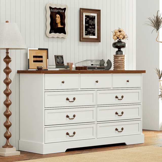 ERYTLLY 9 Drawers Wood Dresser for Bedroom, Modern Chests of Drawers ...
