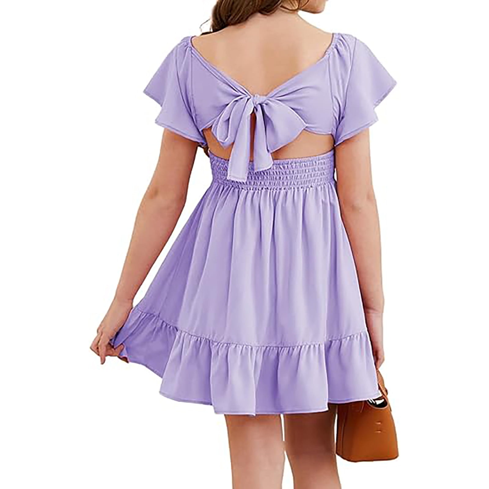 ERkkoi Girls Summer Dress Tie Back Dress for Girls Ruffle Short Sleeve ...