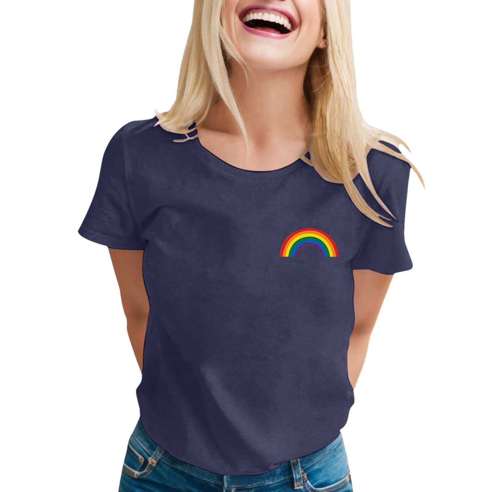 ERkkoi Rainbow Graphic Tees for Women Trendy T-Shirts Short Sleeve Crew ...
