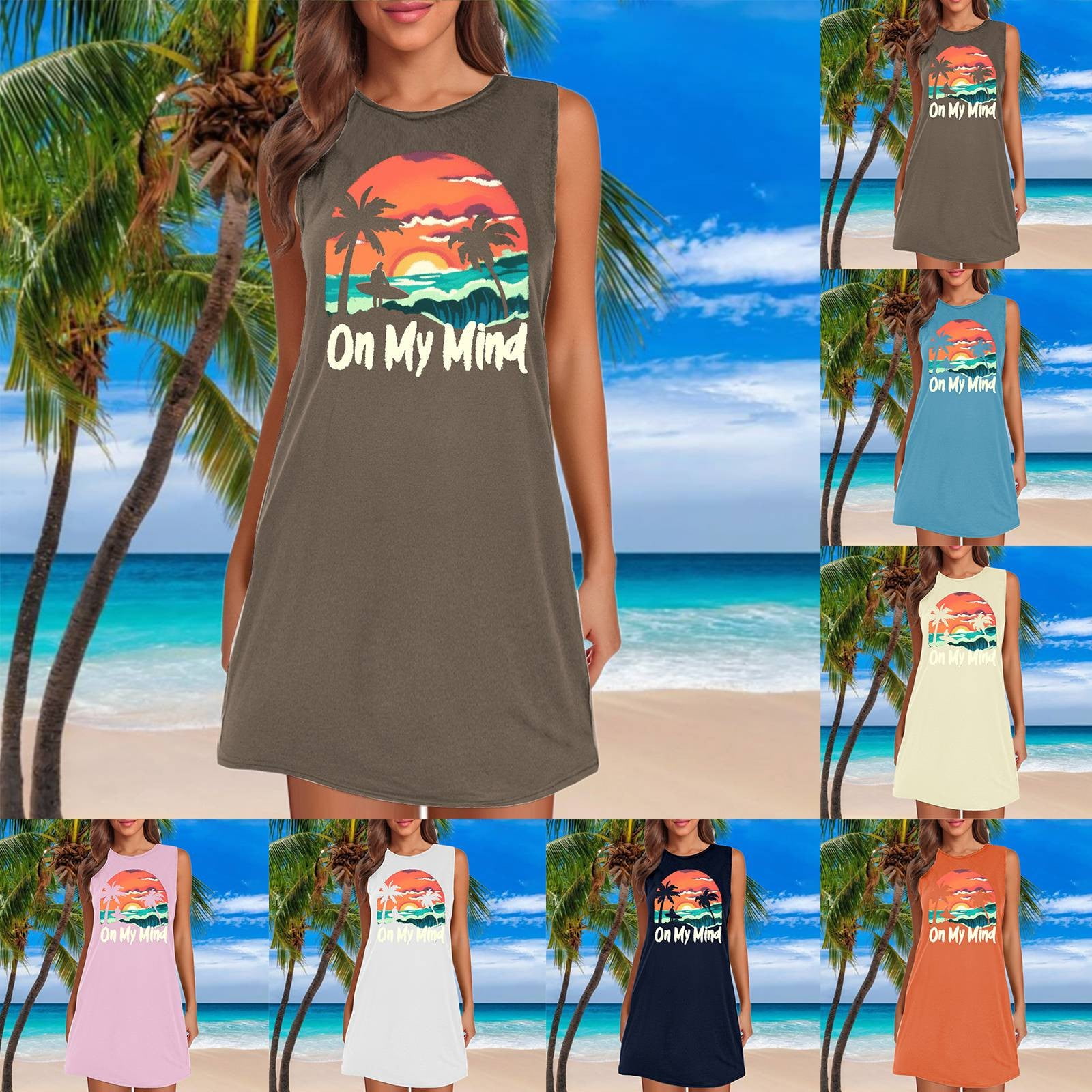 ERkkoi Summer Graphic Sundresses for Women 2025 Mini Tank Dress ...