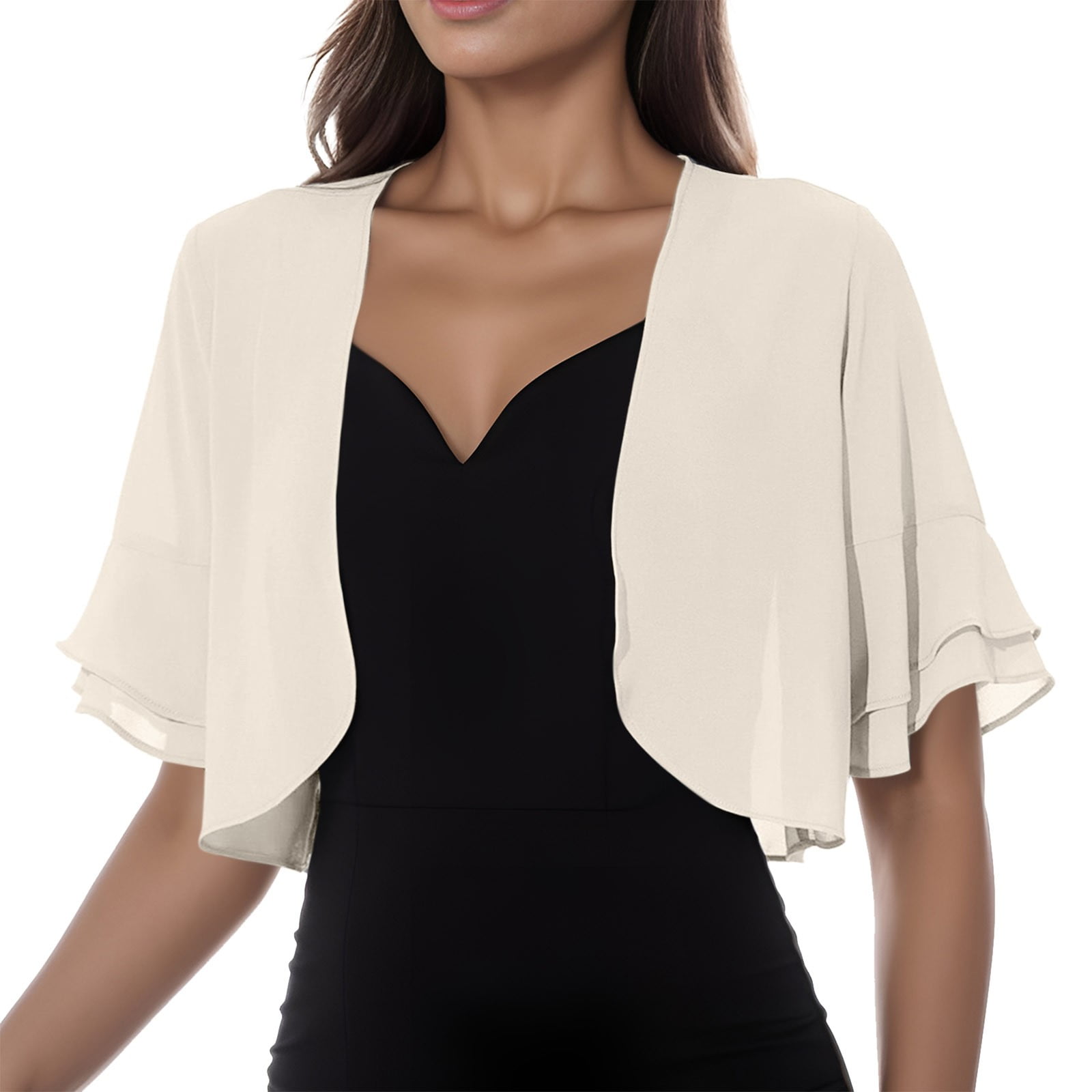 ERkkoi Women Shrug Soft Chiffon Open Front Sheer 3/4 Sleeve Bolero ...