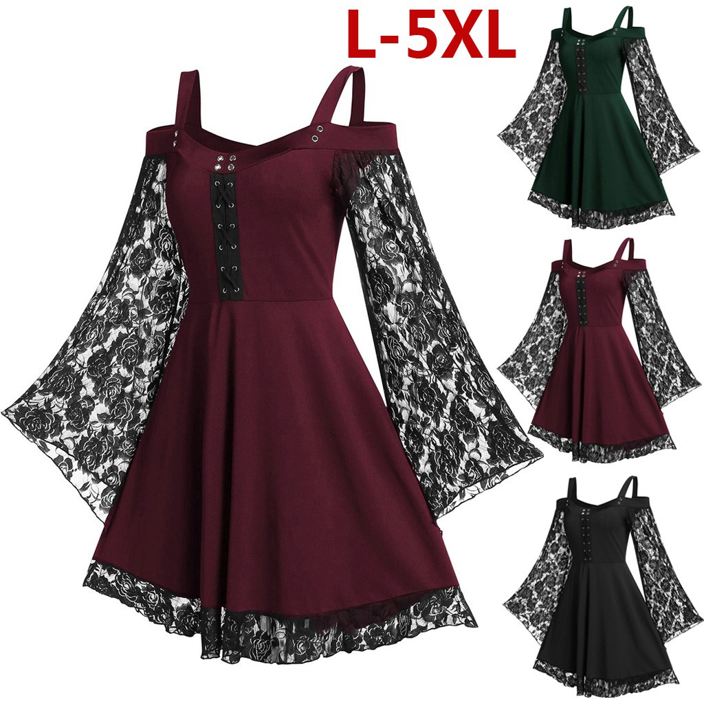 ERkkoi Women’s Gothic Steampunk Dress Gothic Vintage Lace Patchwork ...