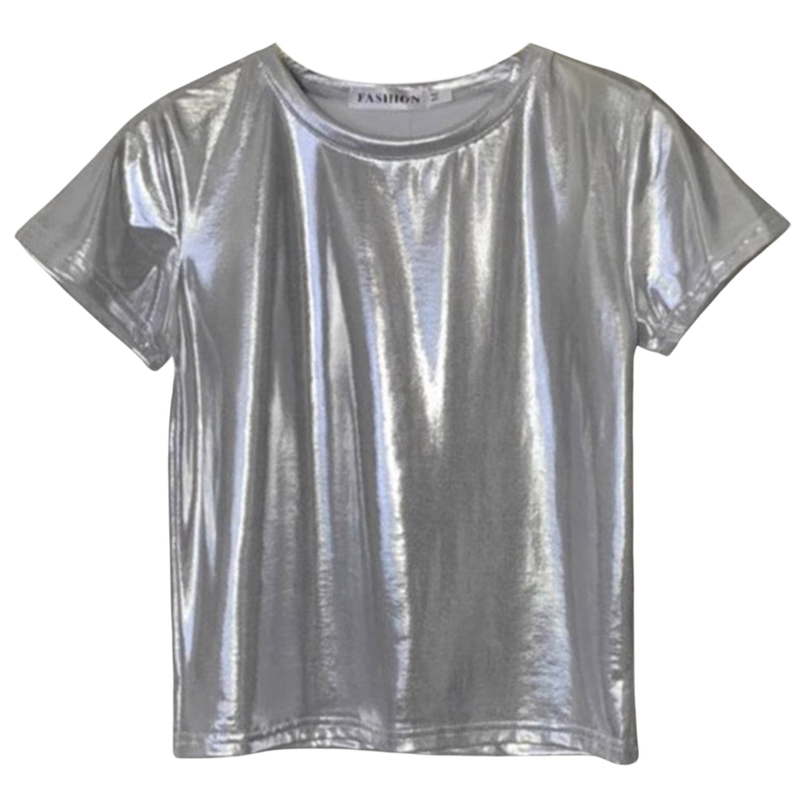 ERkkoi Women's T-Shirts Shiny Tops Holographic Metallic Shirt Shimmer ...