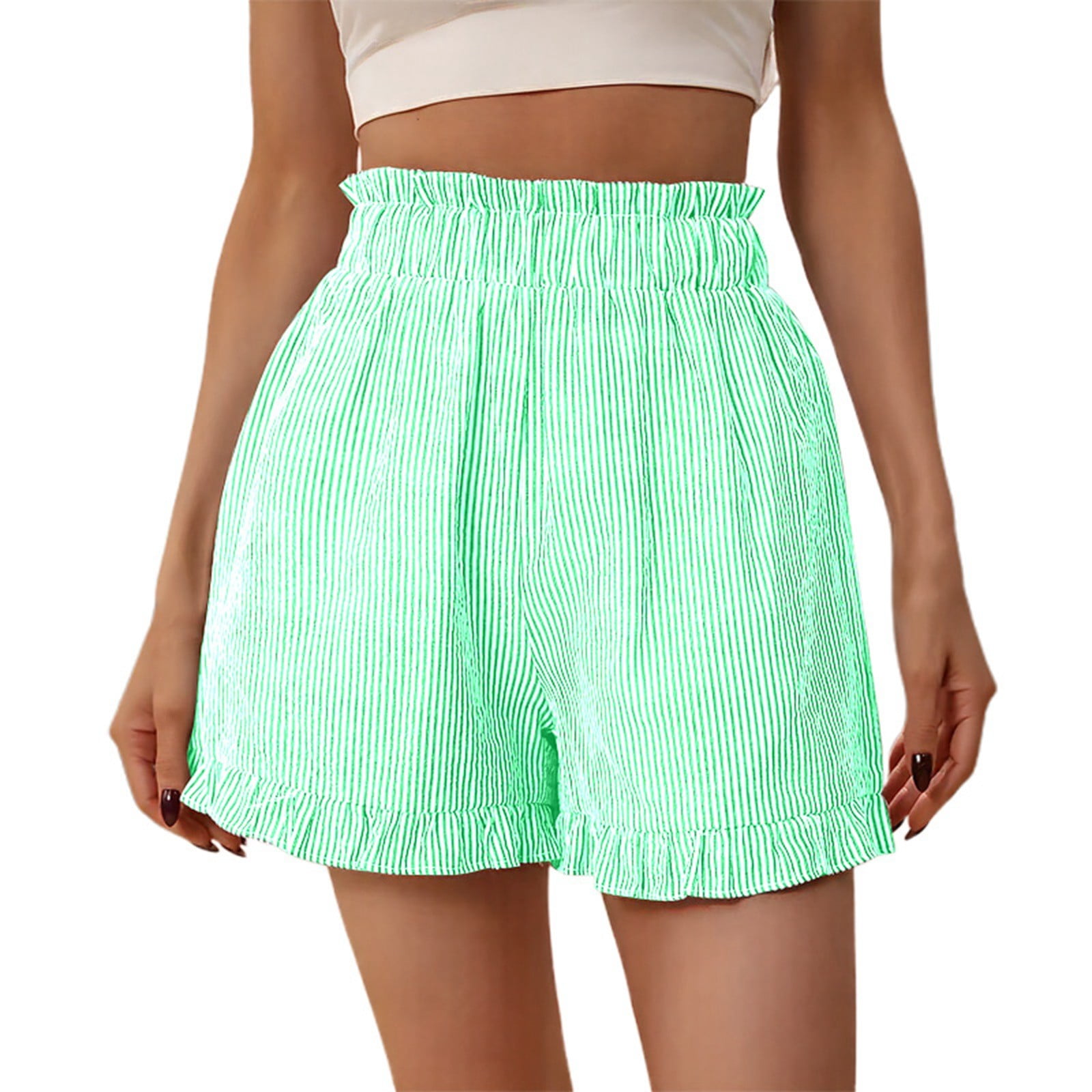 ERkkoi Womens Board Shorts For Swimming High Waist Striped Lace Trim Beach Wide Leg With Pockets ...