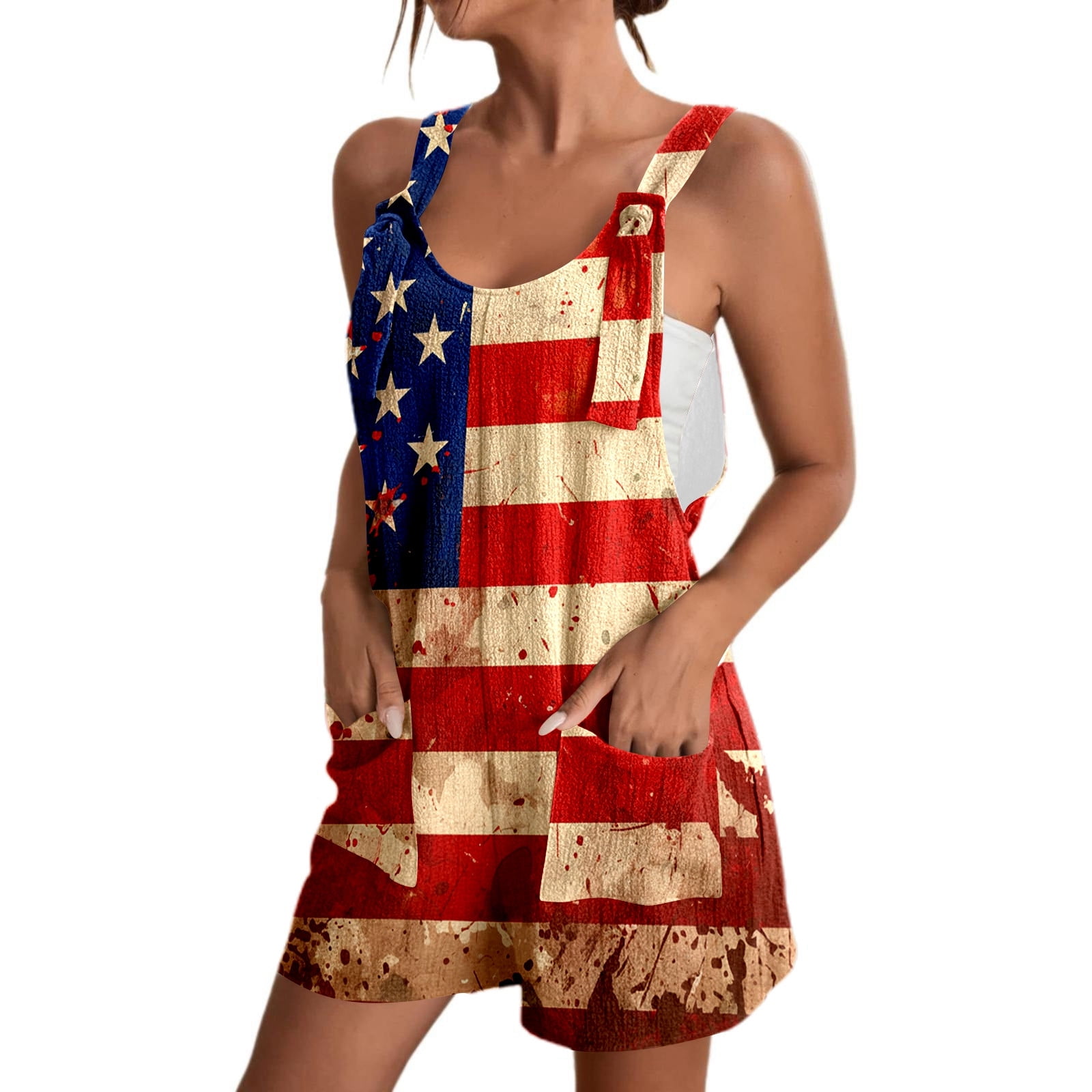 ERkkoi Womens Jumpsuits Casual Summer Romper 4Th Of July V Neck ...