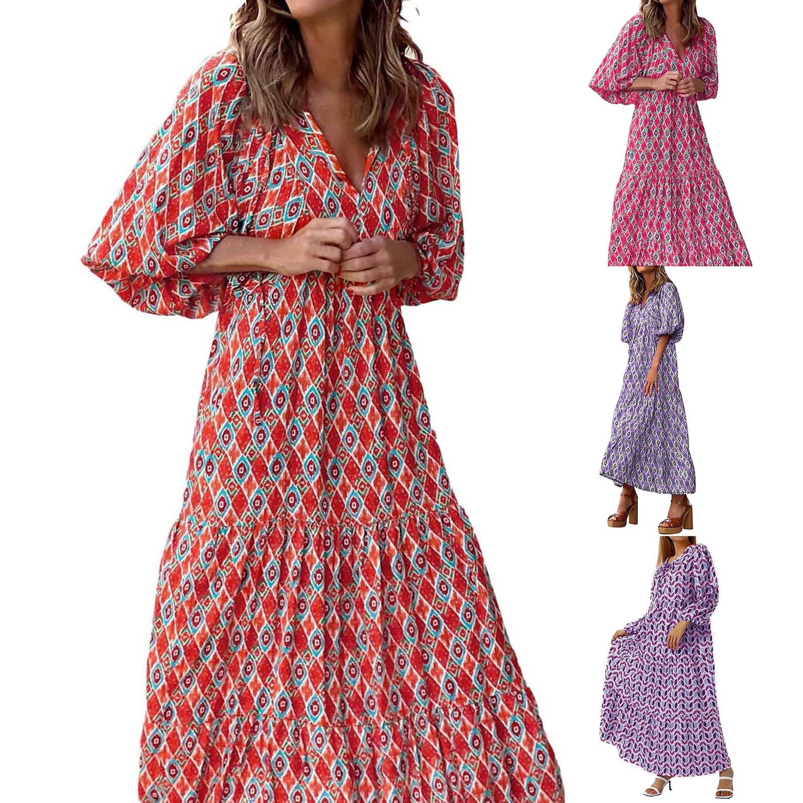 ERkkoi Womens Plus Size Summer Dresses Bohemian Round Neck Short Sleeve ...