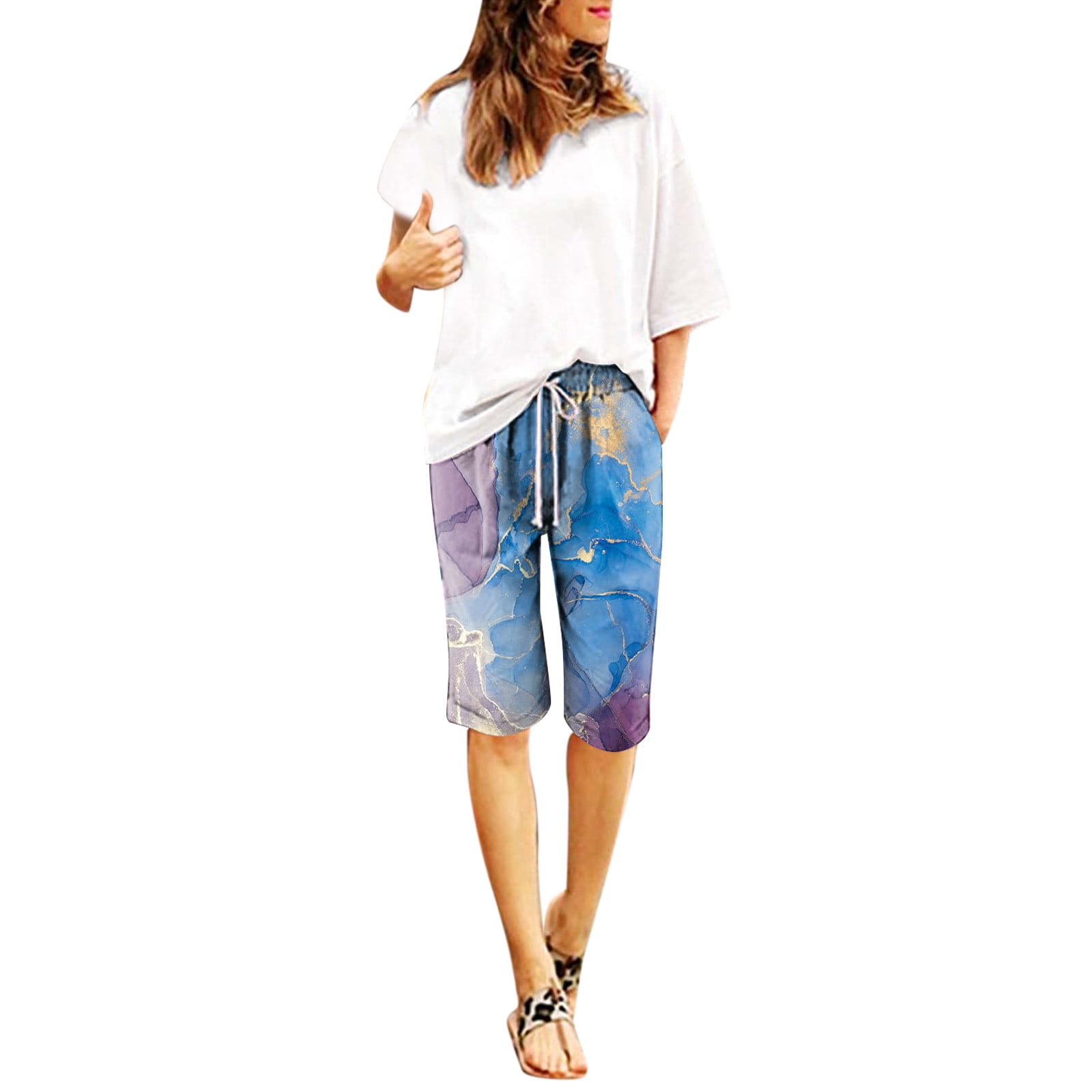 ERkkoi Womens Running Shorts Summer Shorts Texture Print High Waisted ...