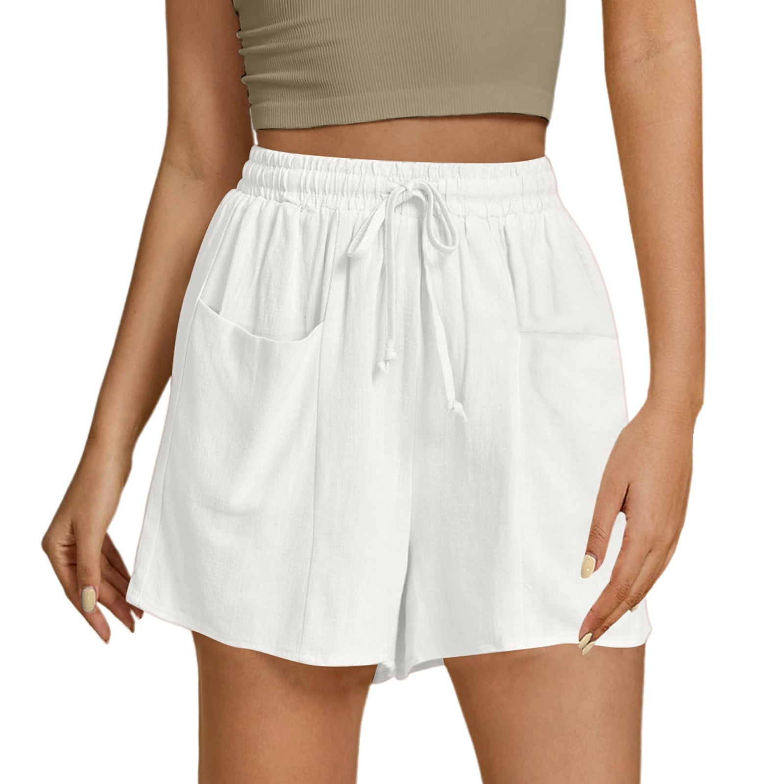 ERkkoi Womens Swim Shorts Board Shorts Solid Linen High Waist ...