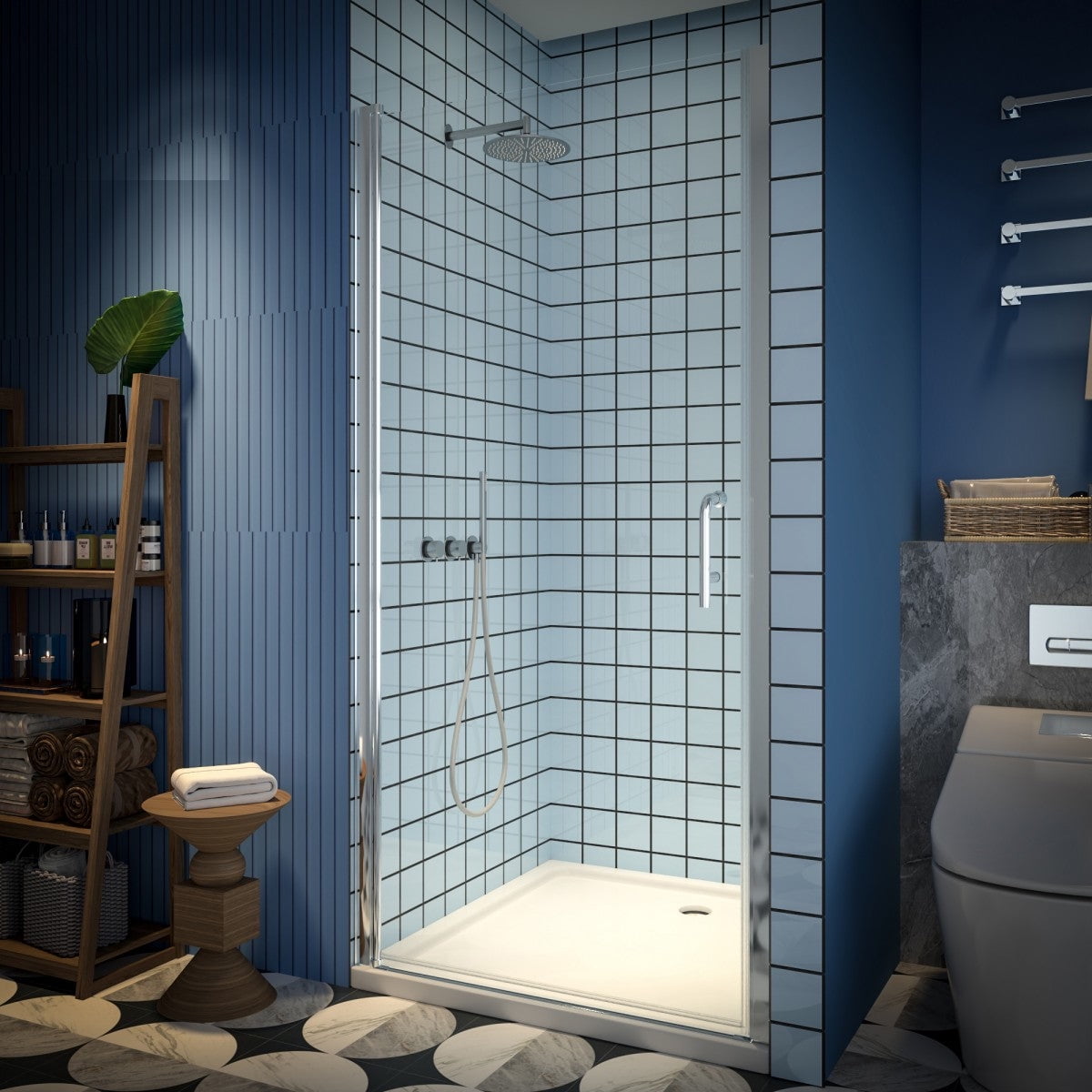 Classy 36-38" W x 72" H Pivot Semi-Frameless Glass Shower Door in Chrome - Walmart.com