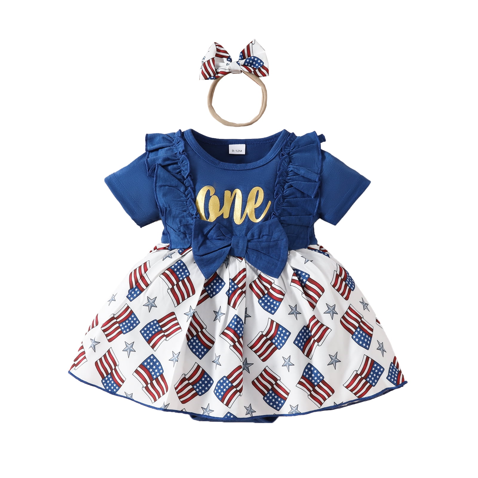 ESASSALY 4th of July Baby Girl Outfit Short Sleeve Flags Letters Print Bodysuit Headband ...