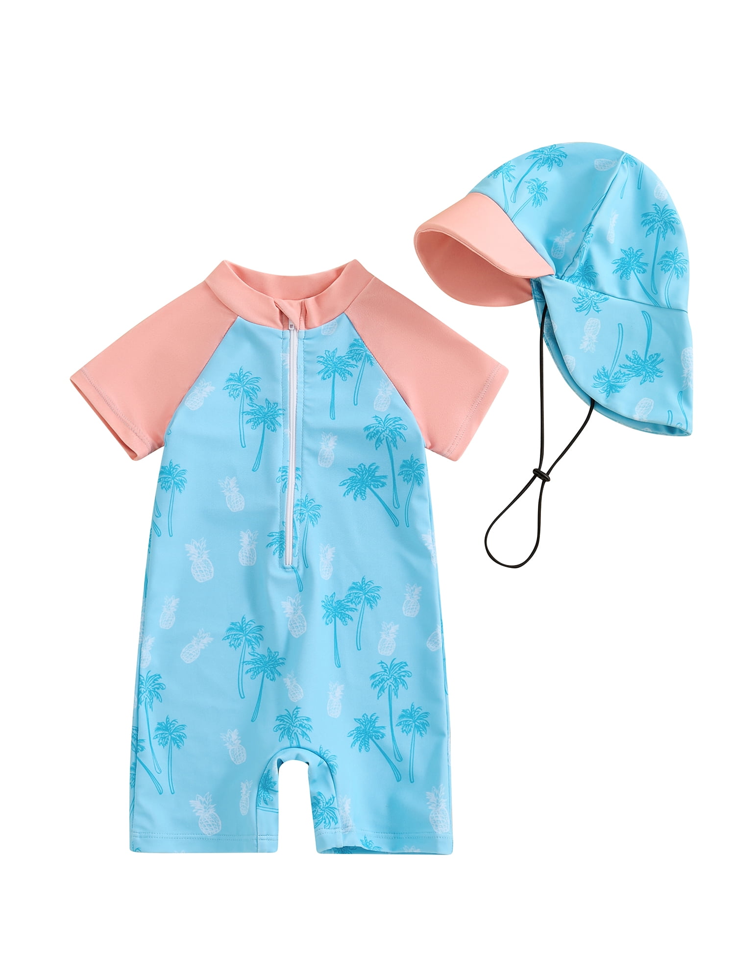 ESASSALY Baby Boy Rash Guard Swimsuit Zip Up Bathing Suit with Sun Hat ...
