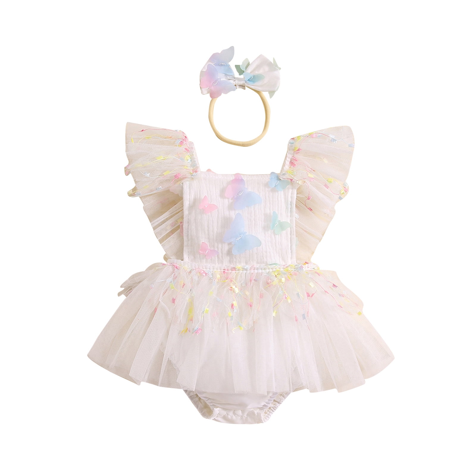 ESASSALY Baby Girl Outfit Fly Sleeve Butterfly Romper Dresses with Bow ...