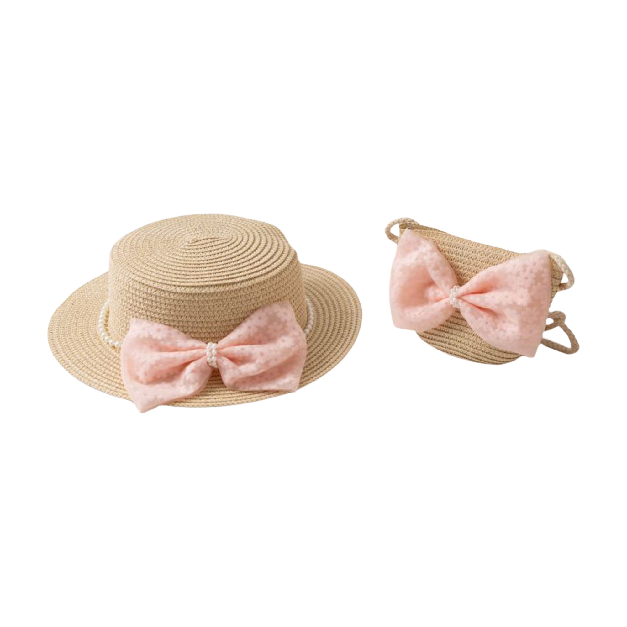 ESASSALY Baby Girl Straw Hat Cute Pearl Bow Wide Brim Caps and ...