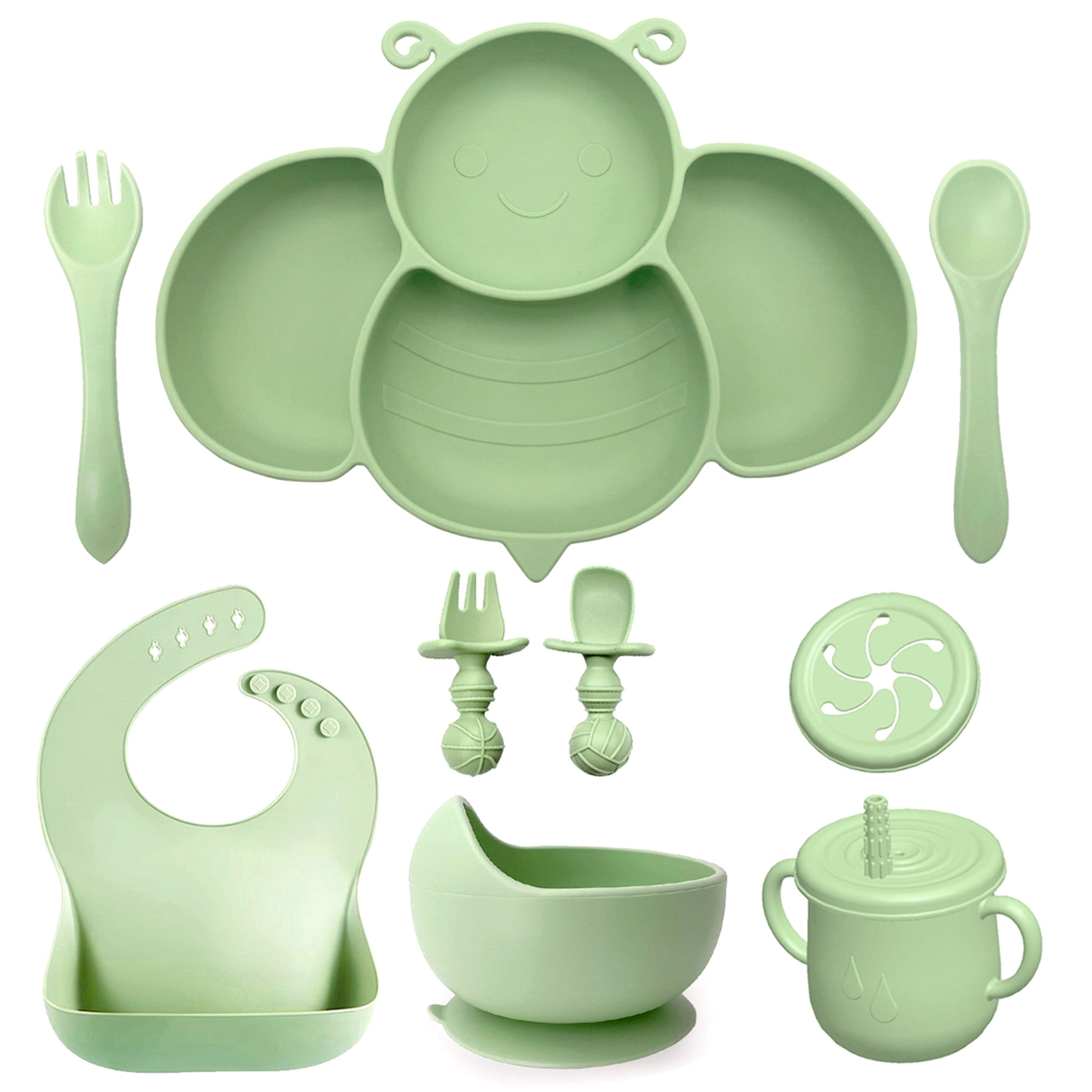 ESASSALY Baby Led Weaning Set Bee Shaped Plate with Bibs, Spoon and ...