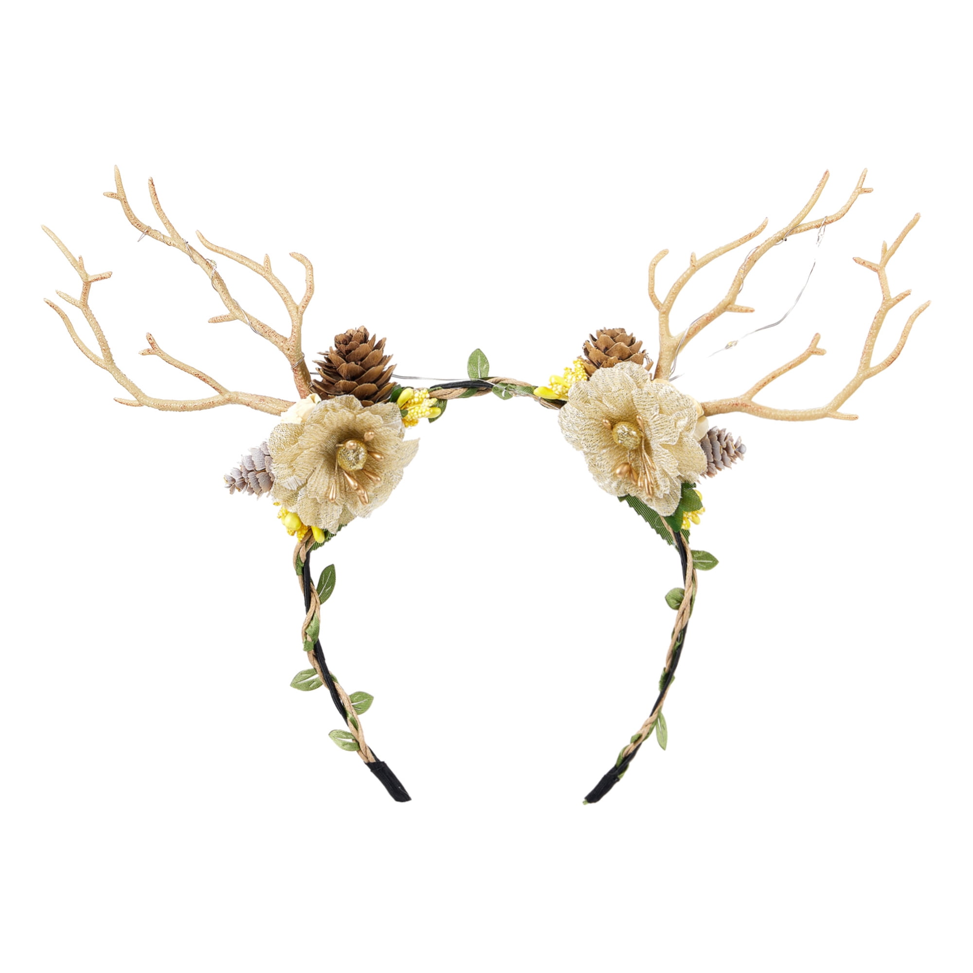 ESASSALY Christmas Reindeer Antlers Headband LED Light Up Deer Flower ...
